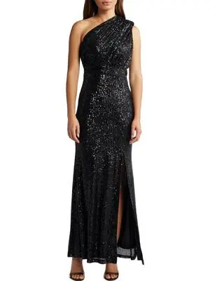 Vince Camuto Vince Camuto Sequin One-Shoulder Gown Black