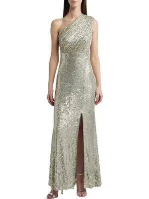 Vince Camuto Sequin One-shoulder Gown - Pewter