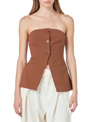 Endless Rose Endless Rose Button Strapless Top Brown