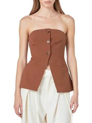 Endless Rose Button Strapless Top - Brown