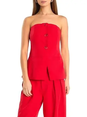 Endless Rose Button Strapless Top - Red