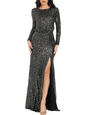 Dress The Population Mischa Sequin Gown - Gunmetal