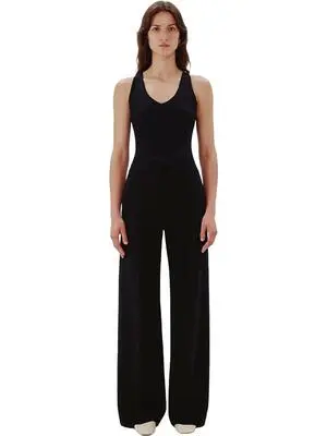 Another Tomorrow Deep V Tank Knit - Black