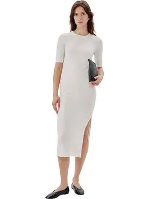 Another Tomorrow Elbow Sleeve Midi Dress - White