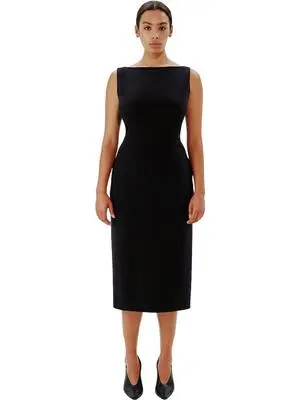 Another Tomorrow Doppio Boatneck Midi Dress - Black
