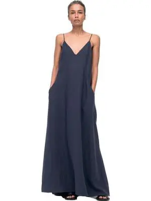 Another Tomorrow Seamed Slip Maxi Dress - Navy