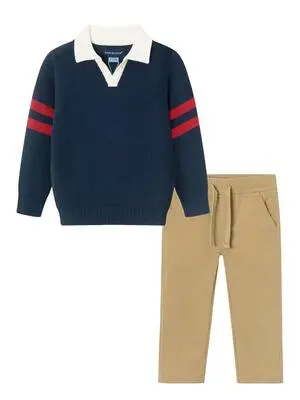 Andy & Evan Collared Sweater And Pants Set - Nvj