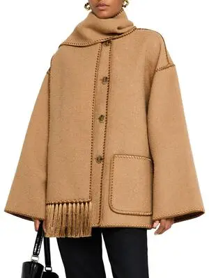 TOTÊME Fringe Embroidered Scarf Wool Jacket