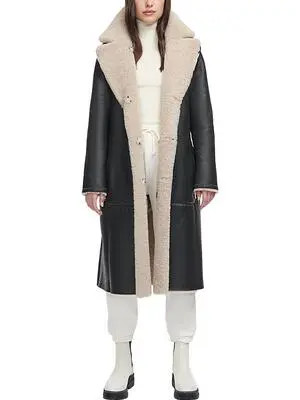 HISO Zira Reversible Shearling Coat - Black/beige