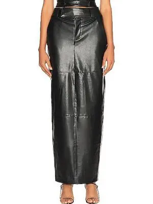 HELSA Waterbased Faux Leather Midi Skirt - Black