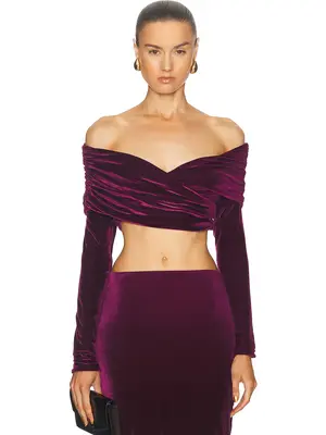 MAYGEL CORONEL Lido Off-shoulder Velvet Top - Plum