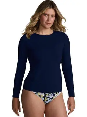 LANDS' END Long Sleeve Upf 50 Rash Guard - Deep Sea Navy