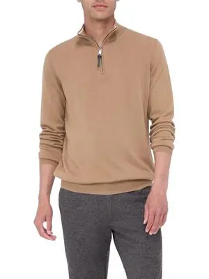 Bugatchi Bugatchi Merino Wool Quarter-Zip Pullover Camel