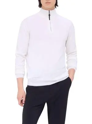 Bugatchi Merino Wool Quarter-zip Pullover - Chalk