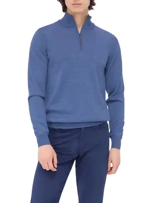 Bugatchi Bugatchi Merino Wool Quarter-Zip Pullover Denim