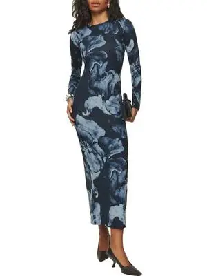 REFORMATION Reformation Tommie Long Sleeve Stretch Dress Midnight Rose