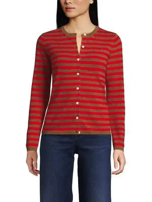 LANDS' END Cashmere Cardigan Sweater - Compass Red/camel Breton
