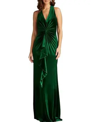Tadashi Shoji Center Twist Sleeveless Velvet Gown - Pine