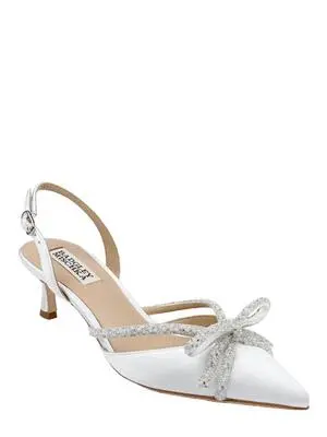 Badgley Mischka Angelina Slingback Kitten Heel Pumps - White Satin