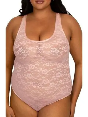 CURVY COUTURE No-show Lace Bodysuit - Blushing Rose