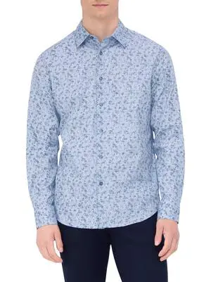Bugatchi Julian Shaped Fit Print Button-up Shirt - Sky