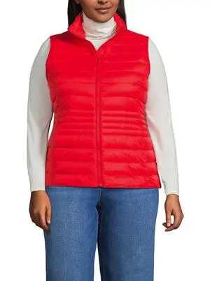 LANDS' END Wanderweight Packable Down Vest - Bright Cherry