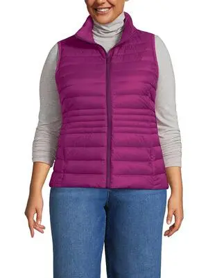 LANDS' END Wanderweight Packable Down Vest Light Raspberry Sorbet