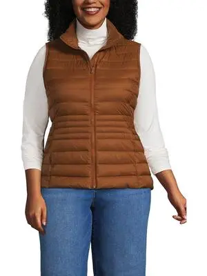 LANDS' END Wanderweight Packable Ultralight Down Vest - Rich Ginger Brown