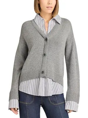 Cinq À Sept Megan Layered Look Cardigan Heather Grey Multi