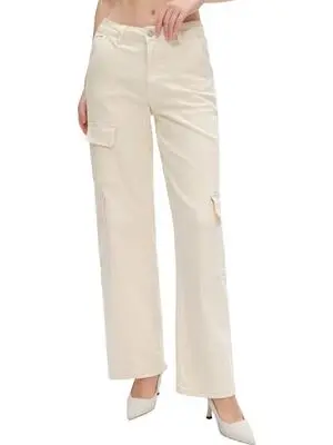 BAYEAS High-rise Wide-leg Cargo Jeans - Beige