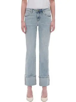 BAYEAS Flora Deep Cuff Straight Jeans - Light Blue