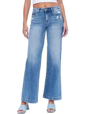 BAYEAS High-waist Distressed Wide Leg Jeans - Medium Blue