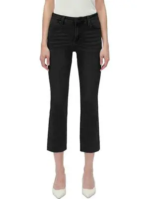 BAYEAS Raw Hem Crop Straight Leg Jeans - Black