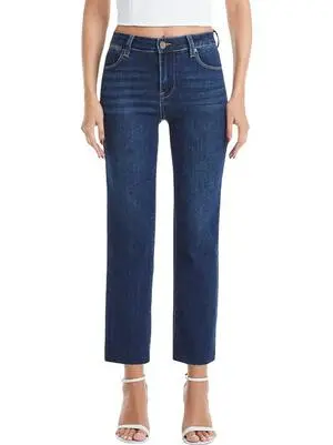 BAYEAS Raw Hem Crop Straight Leg Jeans - Dark Blue