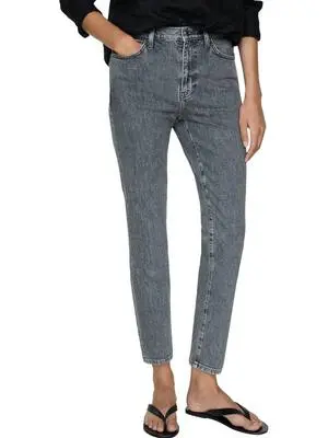 Mango Claudia Waxed Crop Slim Fit Jeans - Open Grey