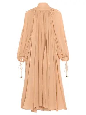 Chloé High-neck Long-sleeve Silk Gown - Sand Brown