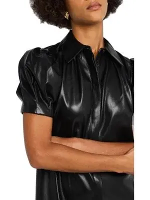 Alice + Olivia Jem Vegan Leather Shirtdress - Black