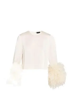 Lapointe Feather-trim Crop Top - Cream