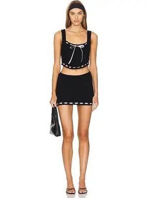 MORE TO COME Textured Knit Two-piece Set With Ribbon Detail - Black
