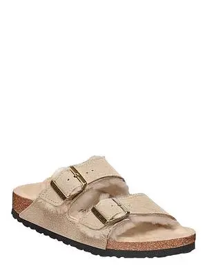 Pink Birkenstock Arizona Shearling Suede Sandals - Beige