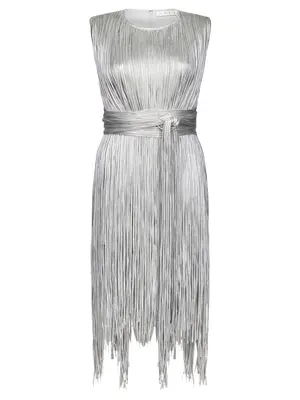 AREA Metallic Fringe Mini Dress - Silver