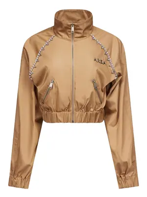 AREA Crystal-embellished Cropped Jacket - Brown