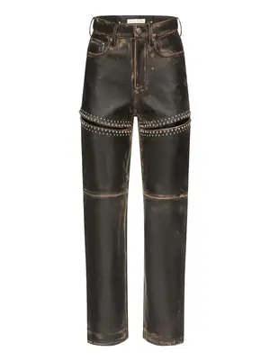 AREA Studded Leather Slit Jeans - Black