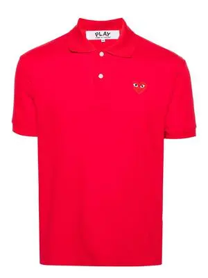 Play Comme Des Garcon Heart-patch Piqué Polo Shirt Red