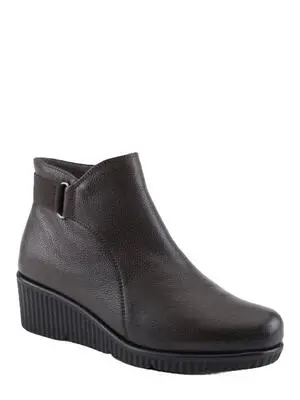 SPRING STEP SHOES Abruzzo Leather Platform Wedge Bootie - Dark Brown