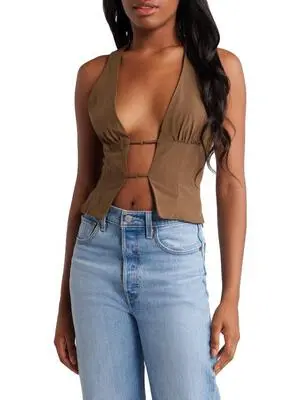 MISTRESS ROCKS Open-front Halter Top - Olive