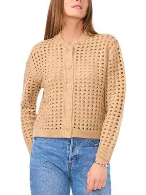 Vince Camuto Crewneck Cardigan Sweater - Latte Heather