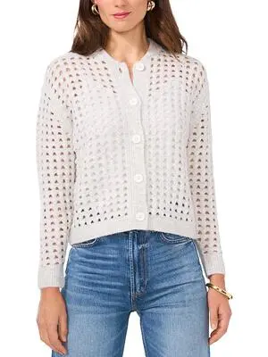 Vince Camuto Crewneck Cardigan Sweater - Silver Heather