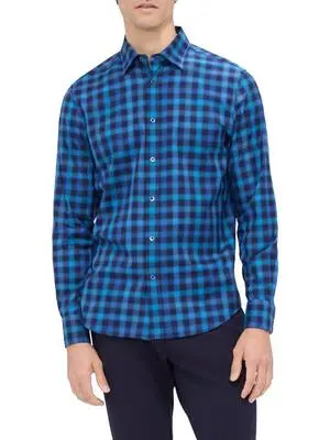 Bugatchi Karl Shaped Fit Buffalo Plaid Stretch Cotton Button-up Shirt - Navy