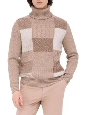 Bugatchi Pattern Wool Blend Turtleneck Sweater - Stone